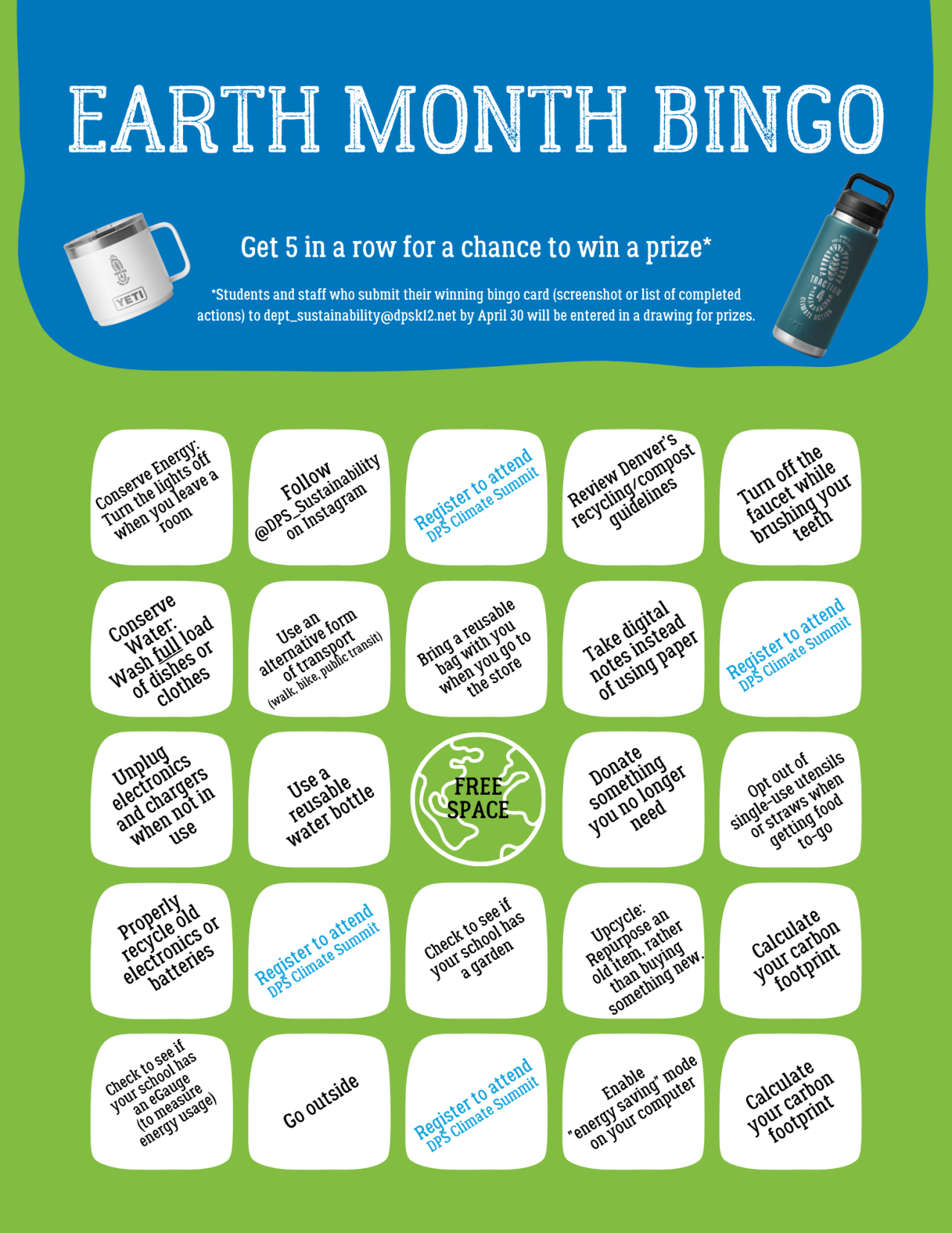Earth Month Bingo Contest | Sustainability